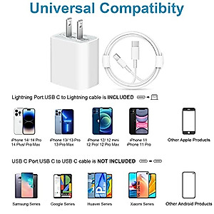 iPhone 14 13 12 Fast Charger [Apple MFi Certified] 2-Pack USB C Wall Charger 20W PD Adapter with 6FT Fast Charging Cable Compatible iPhone 14/14 Pro/14 Pro Max/14 Plus/13/12/11/Xs Max/XR/X, iPad