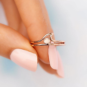 Pura Vida Rose Gold-Plated Opal Wave Ring w/White Stone - Brass Base, Stylish Design - Size 7