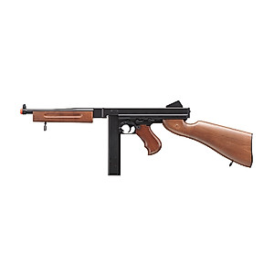 Airsoft Tommy Thompson Durable Submachine Gun WW2 Chicago Typewriter Full Auto SMG AEG with Extra Stick Magazines, Battery and Charger