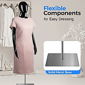 SereneLife Female Mannequin Torso, Adjustable Height and Detachable Arms Dress Form Display with Metal Stand, Glossy Black, for Sweaters, T-Shirts, Jackets, Dresses, Blouses, Tops