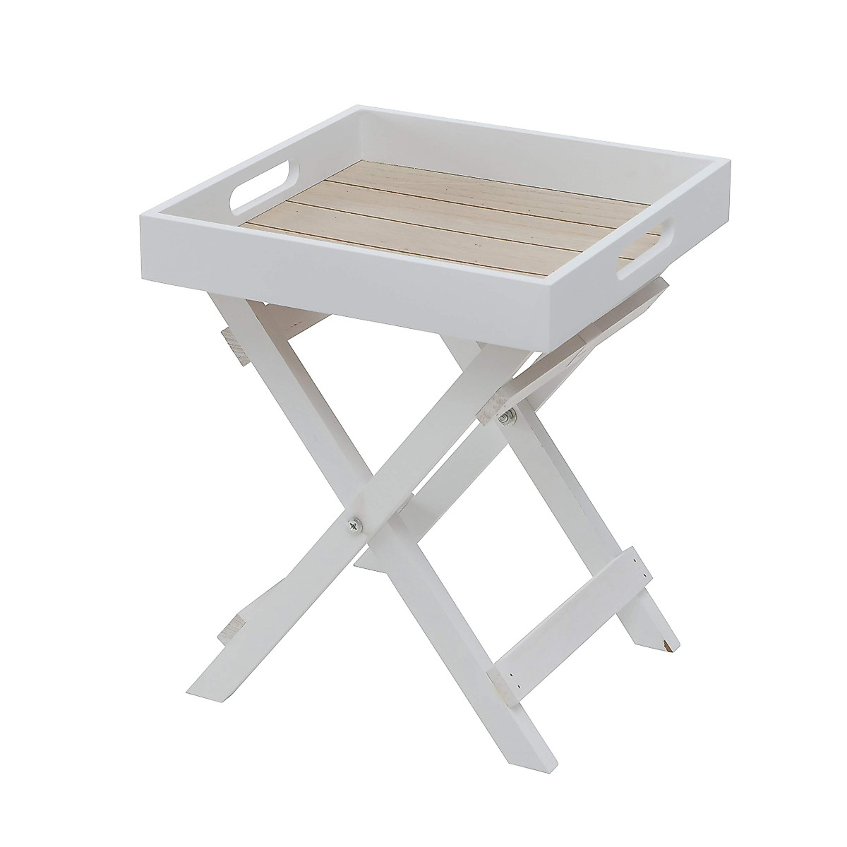 WHW Whole House Worlds Cape Cod Cocktail Tray Table, White and Pale Wood Tones, Natural Wood and MDF Shiplap, 11 ¾ L x 11 ¾ W x 14 ¼ Inches