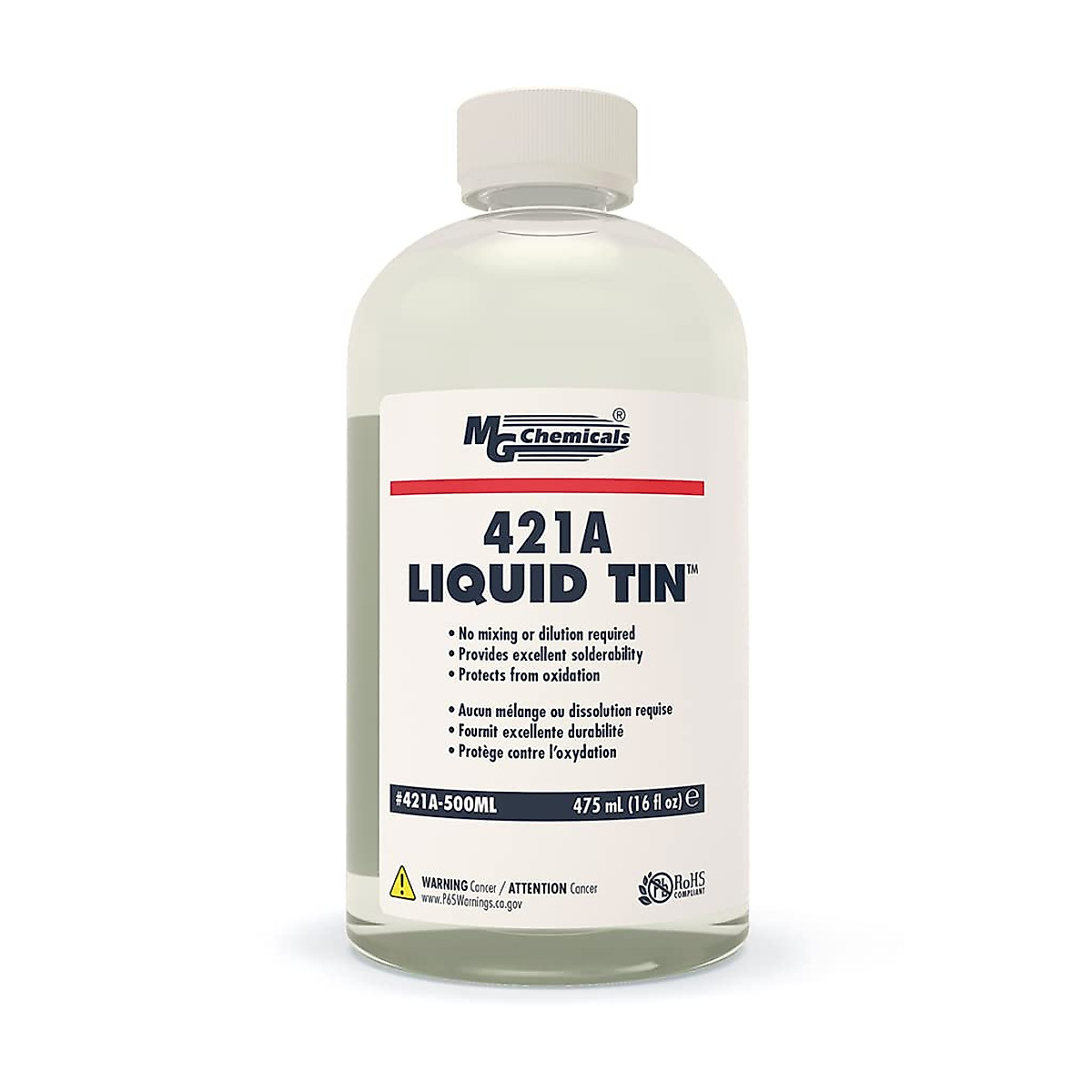 MG Chemicals 421A Liquid Tin, Tin Plating Solution, 500mL Bottle, Clear Yellow