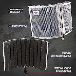 LyxPro VRI-30 Sound Absorbing and Vocal Booth Recording Microphone Isolation Shield Panel for Home Office and Studio Portable & Foldable Stand Mount Adjustable