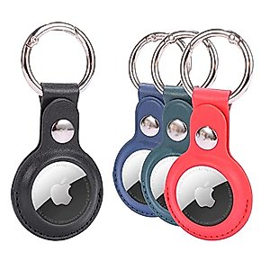 King Ma Air Tag Holder Keychain Case, 4 Pack Waterproof AirTag Leather Key Ring Cover for Apple Air Tag Accessories Works with Keychain, Bags, Dog Collar, Luggage and More