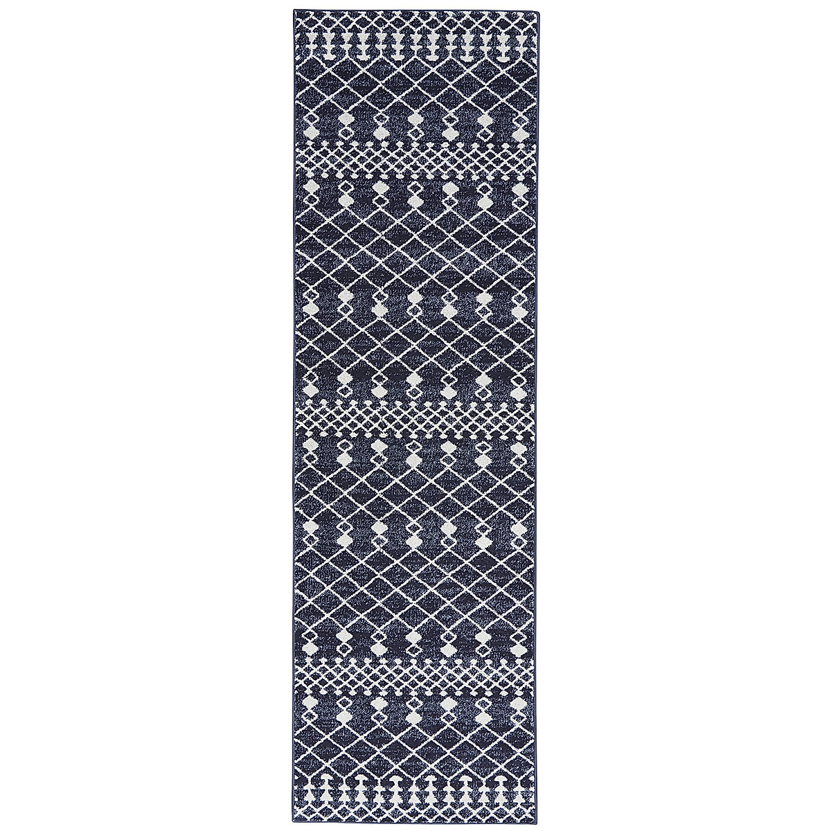 Nourison Royal Moroccan Farmhouse Navy/Grey 2'2" x 7'6" Area Rug, Easy Cleaning, Non Shedding, Bed Room, Living Room, Dining Room, Kitchen (2x8)