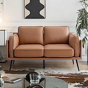 LEISLAND 60" Love seat Couches, Modern Sofas Couches for Living Room, Small Loveseats for Small Spaces, 2 Seater Sofa with Removable Armrest and Backrest(Brown)