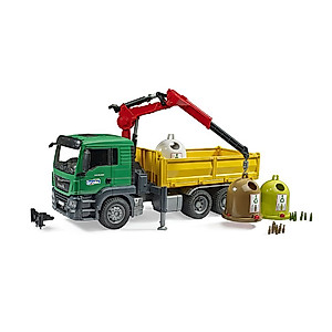 Bruder 03753 Man TGS Truck with Loading Crane, 3 Recycling Containers and Bottles