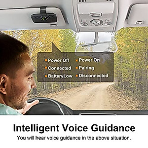 SUNITEC Handsfree Bluetooth for Cell Phone, Bluetooth 5.0 Car Speaker Motion AUTO ON Off Support Siri Voice Assistant Bluetooth Car Kit Receiver Handsfree Speakerphone with Visor Clip - BC980P