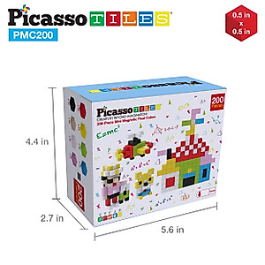 Picasso Cubes 0.5” Pixel Magnetic Puzzle Cube 200 Piece Mix & Match Sensory Toys STEAM Education Learning Building Block Magnets Children Construction Toy Set Stacking Magnet Creative Kit PMC200