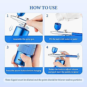 Airbrush Kit Machine with Compressor, Rechargeable Handheld Airbrush, Professional Cordless Air Brush Portable for Nail Art, Makeup, Barber, Cake Decor, Painting (Blue)