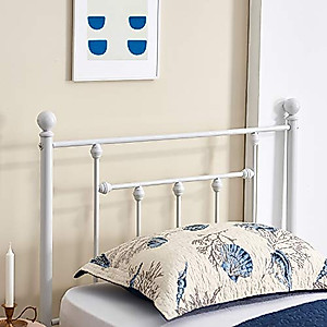 VECELO Twin Size Metal Platform Bed Frame with Headboard and Footboard, Sturdy Steel Slat Support/No Box Spring Needed Mattress Foundation/Easy Assemble，Victorian Style, Pure White