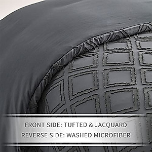 Maple&Stone Queen Duvet Cover Set, 3 Pieces Textured Tufted Boho Bedding Sets Zipper Closure Design with Ties, 1 Duvet Cover + 2 Pillow Shams, Comforter NOT Included (Dark Grey, Queen Size)