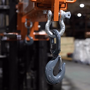 Titan Attachments Fork Mounted Jib Boom Crane Attachment, Manual Telescoping Boom Extends Up to 138â€, Pivots Up to 45 Degrees, 6,000 LB Lift Capacity, Two Swivel Hooks, Adjustable Hook Points