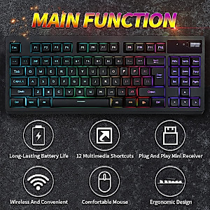 ZJFKSDYX L87 Wireless Gaming Keyboard, Rechargeable 3000mAh 2.4G LED Backlit Wireless Keyboard, Ergonomic Keyboard with Mechanical Feeling Keys for PC PS4 Xbox One Mac, Teclado Gamer (White)