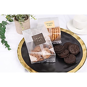 LOKQING Cellophane Treat Bags Cookie bags for Packaging Clear Gift Bags with Stickers for Cookies,Candy,Chocolates(100 PACK,9x3.3inch)