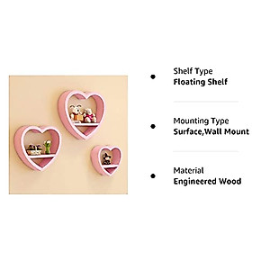 Set of 3 Heart-Shaped Floating Hexagon Shelves Set Wall Bracket Gloss Display Shelf Rack for TV DVD (Color : Pink)