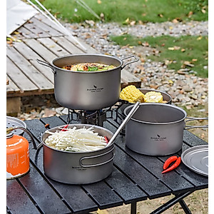 Boundless Voyage Camping Cookware Lightweight Cooking Pot Set Titanium Pot Portable for Outdoor Cooking Traveling Hiking Trekking Backpacking, 1-5 Person (2.4-Pot)