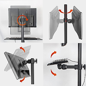 QTBH Monitor Arm Floor-Standing Monitor Stand 12"-27" Movable Single Monitor Stand Mount Height-Adjustable Monitor Stand with Keyboard Bracket, Holds Up to 44lbs Monitor Desk Mount (Style : B)
