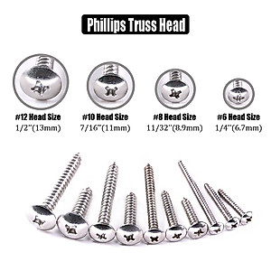 Hilitchi 304 Stainless Steel Hex Washer Head and Phillips Truss Head Self Drilling Sheet Metal Tek Screws Assortment Kit (Phillips Truss Head)