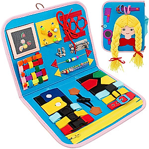 Rebala Busy Board Montessori Toys for Toddlers Sensory Toys Gifts for 1 2 3 4 Year Old Boys & Girls Preschool Toddler Activities Educational Travel Toy Learning Basic Dress Skills(Girl)