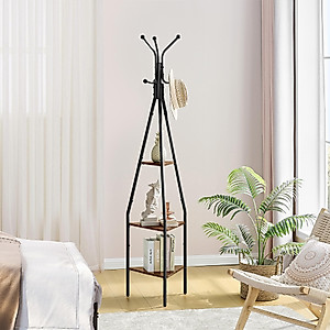 Hoctieon 3-Tier Coat Rack Freestanding with Hooks, Industrial Coat Tree Freestanding, Mordern Coat Racks Free Standing with Shelf, Coat Rack with Storage for Clothes, Hats, Bags