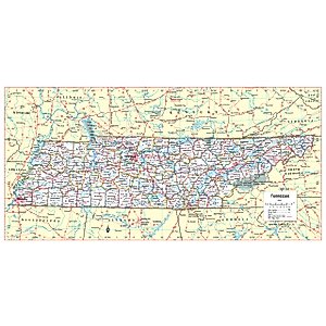 Tennessee State Wall Map Large Print Poster- Poster Size (36"Wx18"H) Rolled (Laminated)