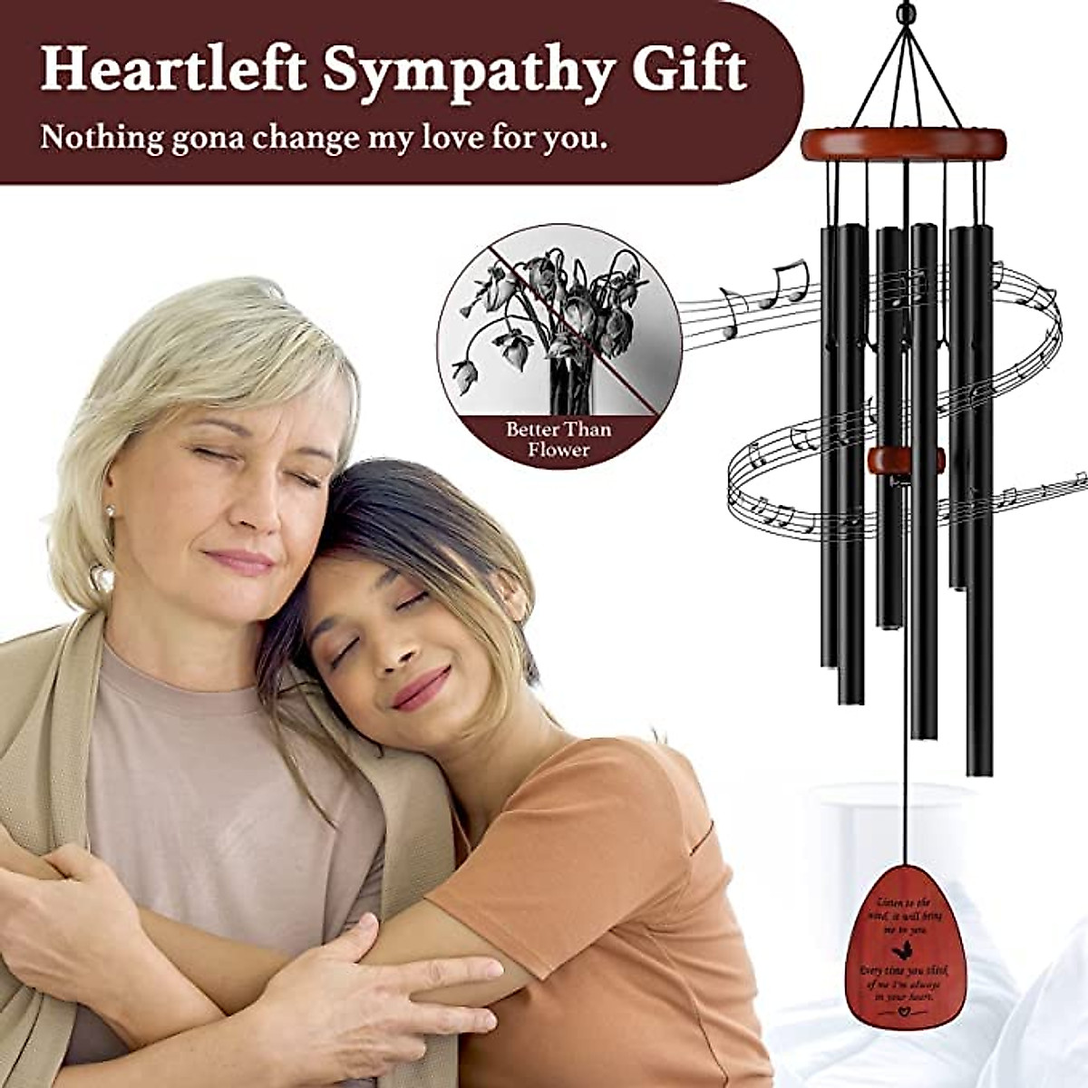 MRALLSUNDAY Wind Chimes for Outside Deep Tone, Sympathy Wind Chime for Loss of Loved One Memorial Wind Chimes Outdoor Sympathy Gift Memorial Gifts Bereavement Gift for Condolence and Funeral 32 Inch