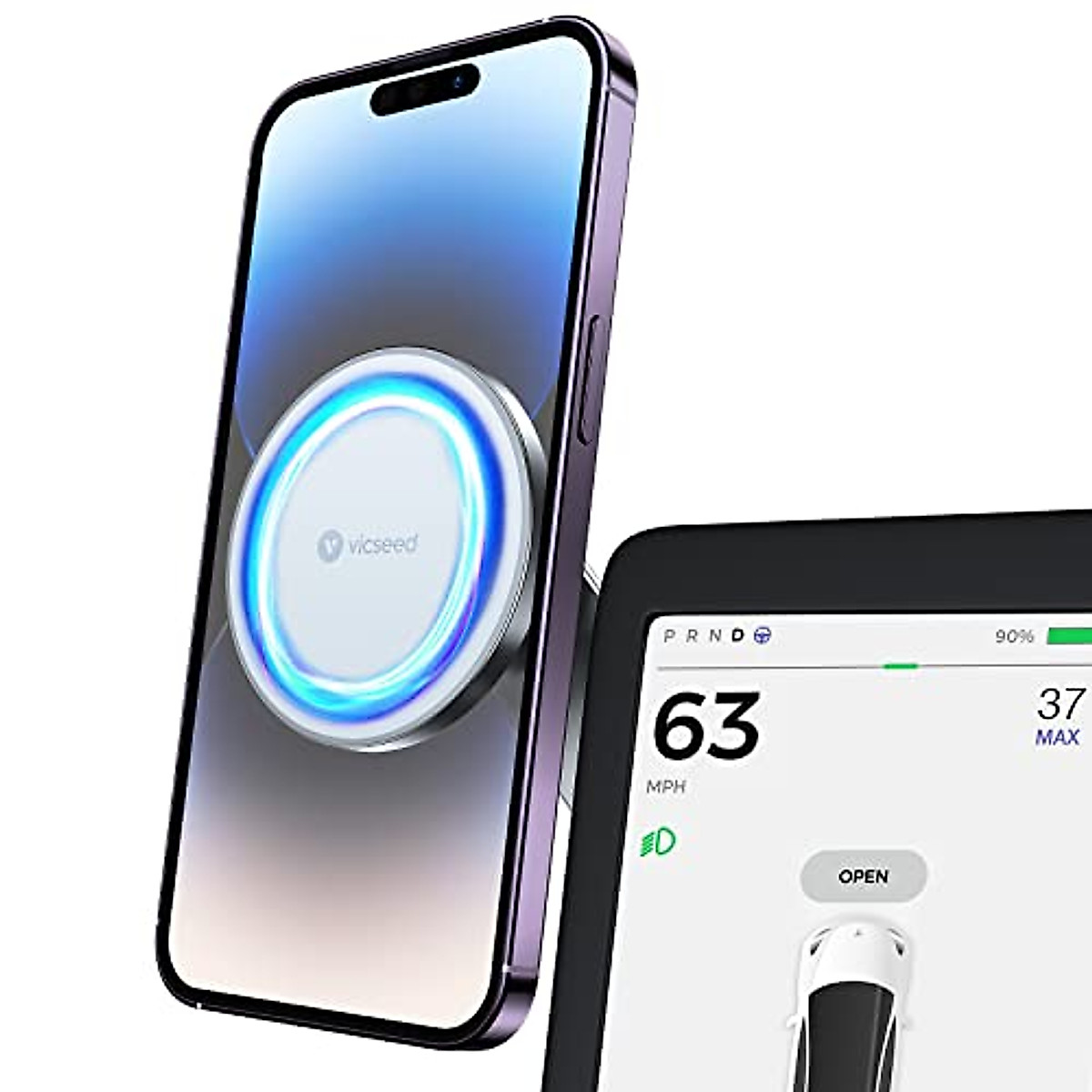 VICSEED Tesla Phone Mount【Strongest Magnet Power】Foldable Hidden Tesla Phone Holder Fit for All Phone, Tesla Model 3 Model Y for MagSafe Car Mount, Tesla Model Y Accessories, Tesla Model 3 Accessories