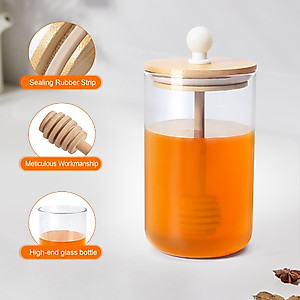 GIVAMEIHF 12oz Glass Honey Jar with Dipper,Honey Container with Wooden Honey Dipper,Honey Jars with Lids,Honey Pot,Honey Dispenser Ideal for Honey and Syrup
