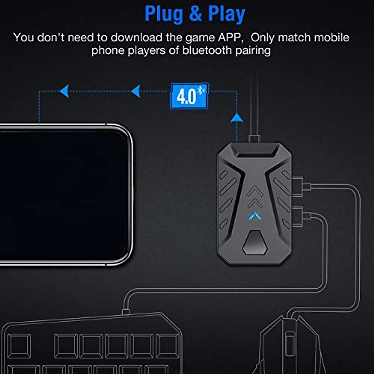 One Handed Gaming Keyboard Mouse, Wired Gaming Keyboard Mouse with Converter Adapter for Android, iOS - BT 4.0 Connection - Play PC Games on Mobile - Adjustable Stand (Mix Pro+F6