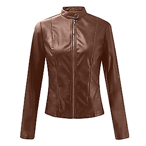 LMSXCT Women's Faux Leather Jackets Zip Up Short Motorcycle Outwear Slim Fitted PU Leather Coat Leather Moto Biker Jacket