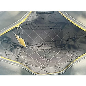 Michael Kors Jet Set Medium Front Pocket Chain Top Zip Tote Black Pebbled Leather