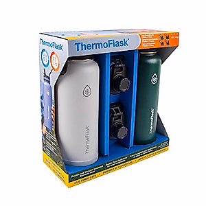 ThermoFlask Double Wall Vacuum Insulated Stainless Steel Water Bottle, 40 Ounce, 2-Pack, Ice Grey/Pine