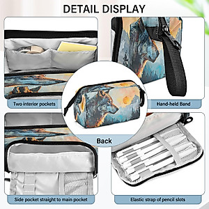 SUABO Big Capacity Pencil Case Oil Print Wolf Forest Pouch Pen Case Pencil Box Stationery Bag Makeup Bag Office Organizer for Adults