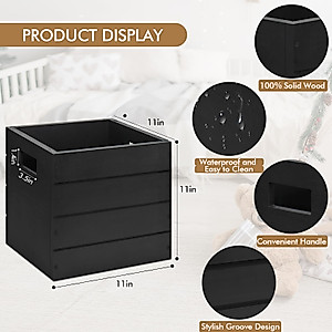 Y&ME YM Wooden Crate with Handles, Wooden Storage Box Bins, Rustic Decorative Wood Cube Organizer for Pet Toys and Accessories, Wooden Basket Container for Home, Office, Closet, Shelf (Black)