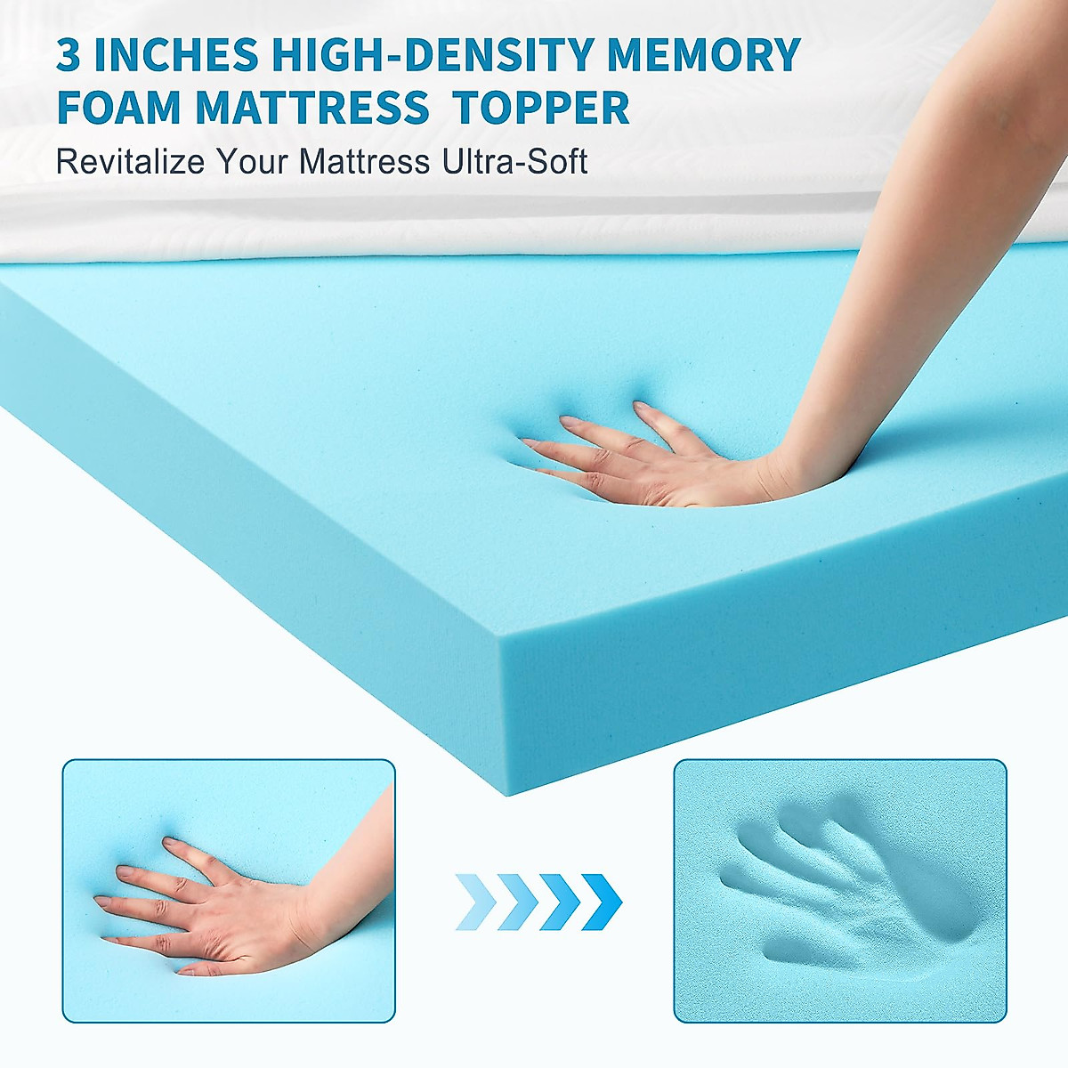 3 Inch Gel Memory Foam Mattress Topper Queen Size, High Density Memory Foam Mattress Pad Cover with 8-21" Deep Pocket for Pressure Relief, Pillow Top with Removable Viscose Made from Bamboo Cover