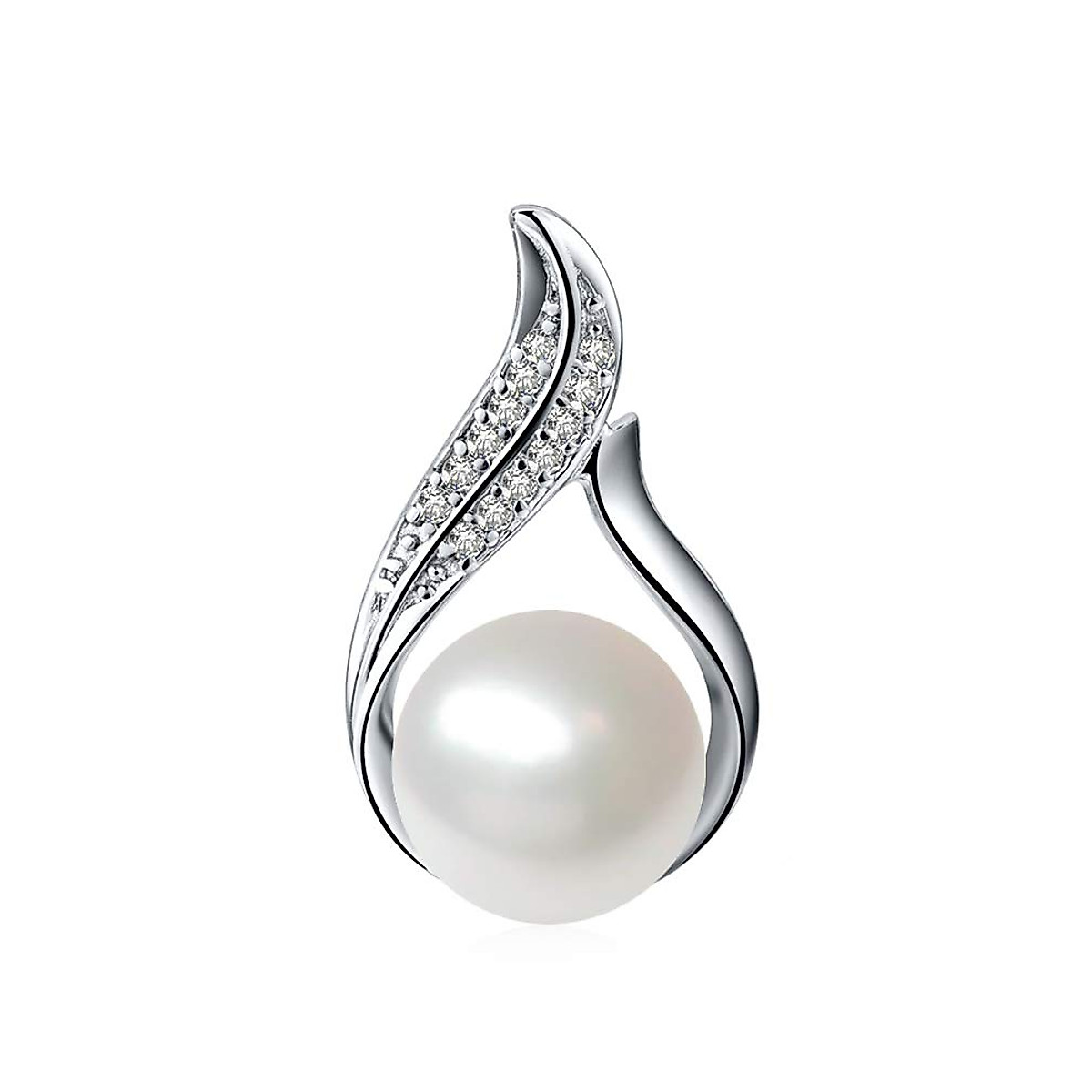 7.5mm White Freshwater Cultured Pearl Pendant AAAA Quality Sterling Silver with Paved CZ - PremiumPearl