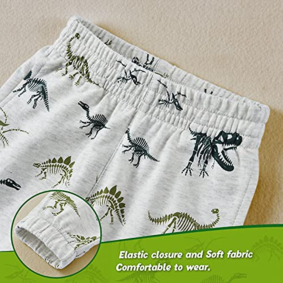 WAWSAM Dinosaur Boy Pants - Dino Jogger Sweatpants Cotton Pull on Pants for Toddler Boys Dinosaur Jogger Athletic Trousers Gray Loose Baby Elastic Waist Bottoms