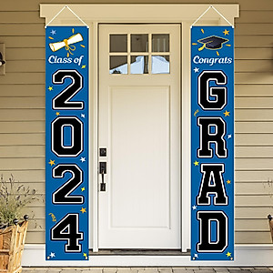 KMUYSL Graduation Decorations Class of 2024, Red & Blue Congrats Grad Banner Hanging Flags Porch Sign, 2024 Graduation Decorations Party Supplies for Any School Indoor/Outdoor Decor