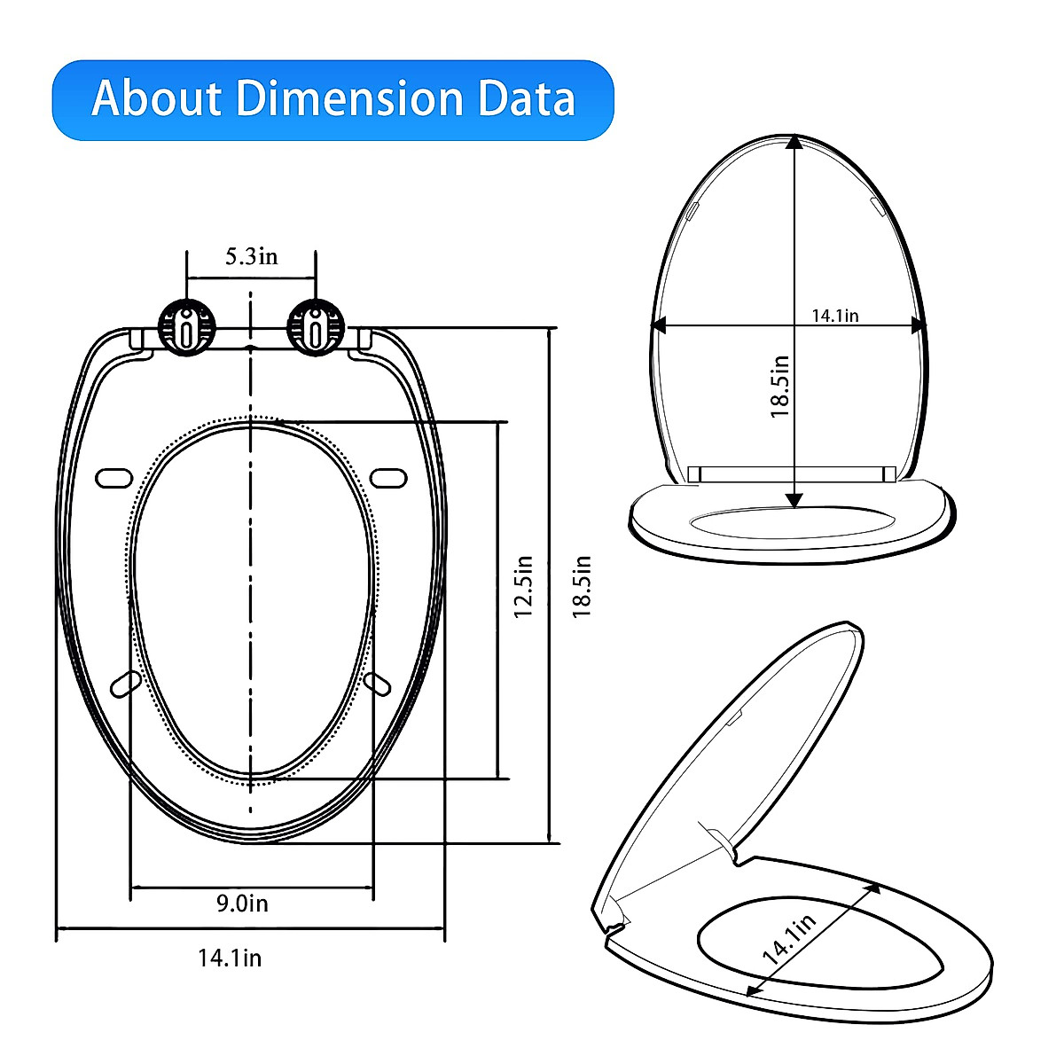 MUU Toilet seat, Slow Close, White heavy duty Toilet Seat with Non-slip Seat Bumpers Easy to Install & Clean PP Material Replacement Toilet Seat Fits All Toilet Brands Elongated Toilets(MU220-PP)