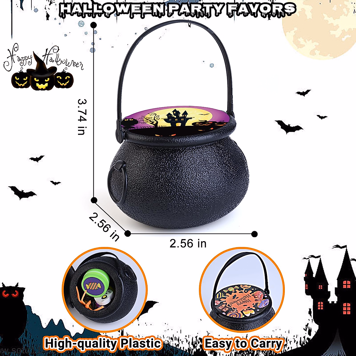 Letapapa 256 PCS Halloween Party Favors for Kids, 32 Pack Prefilled Small Plastic Witch Cauldron With Assorted Halloween Toy In Bulk, Miniatures for Kids Trick or Treat, Halloween Classroom Rewards