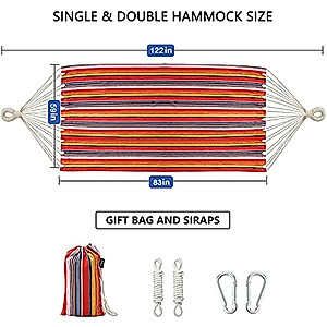 ROOITY Patio Hammock Double Hammocks with Portable Carrying Bag,Soft Woven Fabric, Up to 450 Lbs Hanging for Trees,Garden,Backyard,Porch,Outdoor and Indoor XXX-Large Stripe