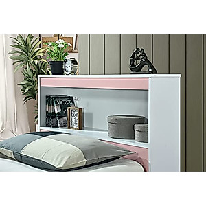 Hodedah Twin-Size Captain Bed with 3-Drawers and Headboard in Pink