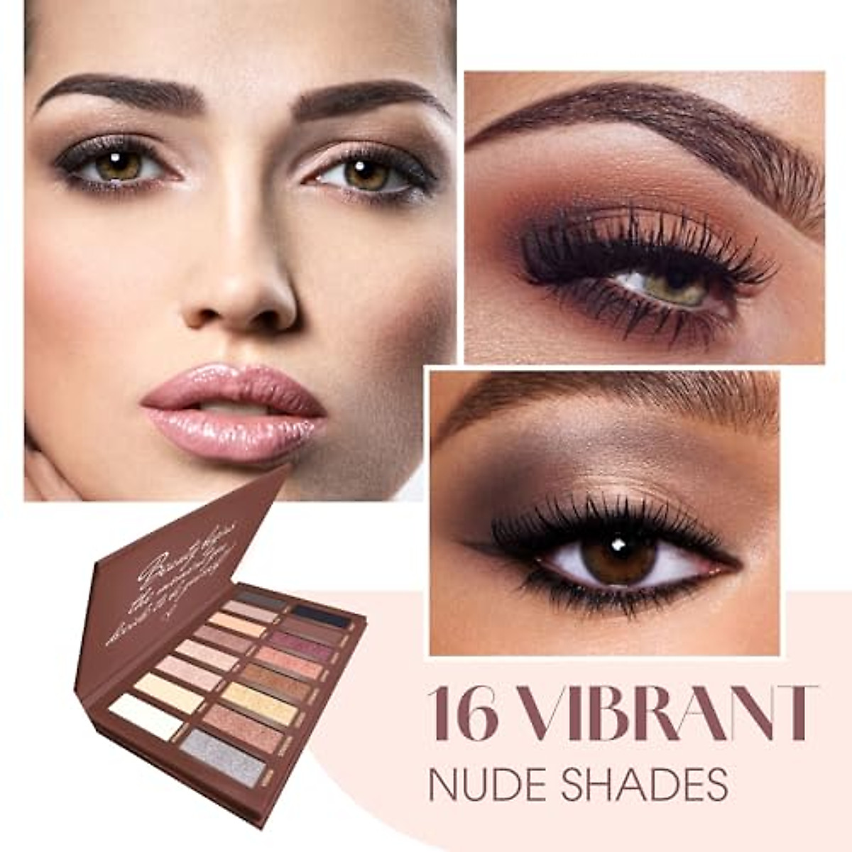 Lamora Eyeshadow Palette Makeup - Eye Makeup Palette with 16 Highly Pigmented Matte & Shimmer Shades - Vegan & Blendable