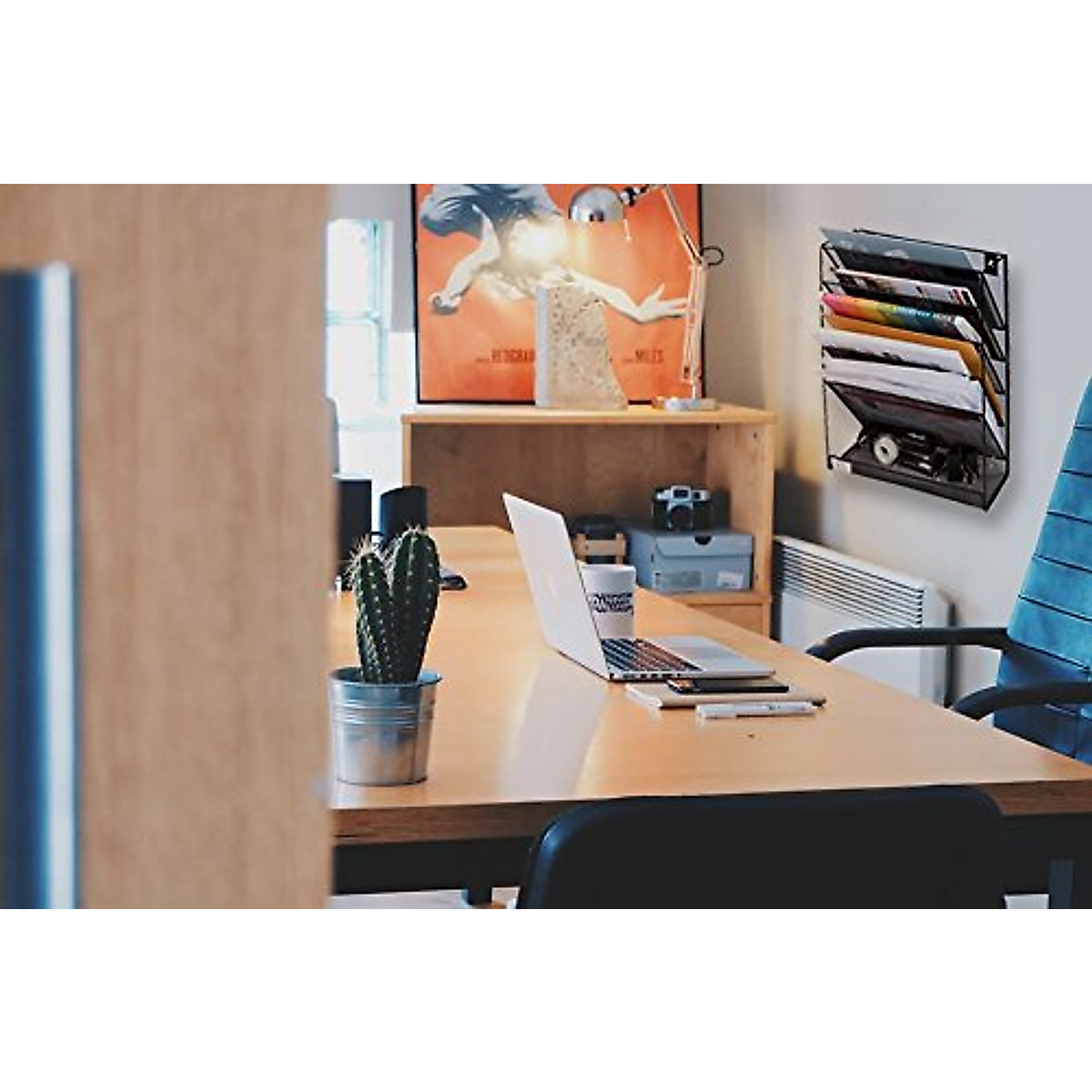 5 Pocket Wall Mounted File Hanging Organizer Metal Mesh Office Home Folder Binder Holder Magazine Mail Rack + Hardware, Black