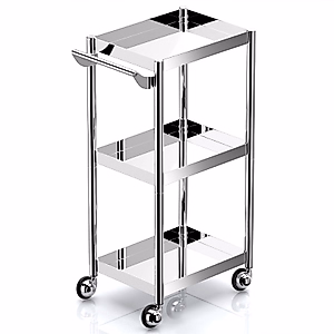 Noverlife 3 Layers Medical Cart, 304 Stainless Steel Utility Cart Lab Rolling Cart, 330lbs, 360° Silent Wheels, Highly-Polish Esthetician Cart Metal Service Cart on Wheels for Laboratory Clinic Salon