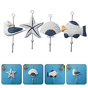 Cabilock 4pcs Mediterranean Wall Hooks Nautical Wall Decor Decorative Single Coat Hanger for Beach Coastal Theme Party Supplies