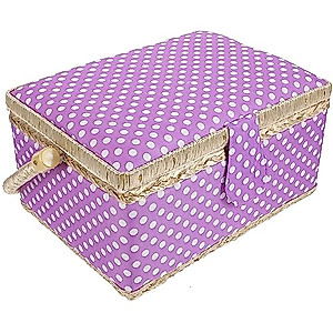 Sewing Storage Organizer with Lid Double-Layer Sewing Box Organizer Accessories Storage Bag Sewing Gifts for Kit, Scissors, Thread, Pins, Needles, Clips Purple