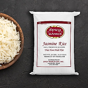 Spicy World Jasmine Rice 10 Pound Bag - Thai Hom Mali Premium Variety ~ By Spicy World