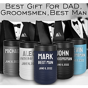 Personalized Stainless Steel Engraved Insulated Beverage Holder Customized Can Cooler with Custom Name Text – Wedding, Birthday, Corporate Gift (Black, Standard)